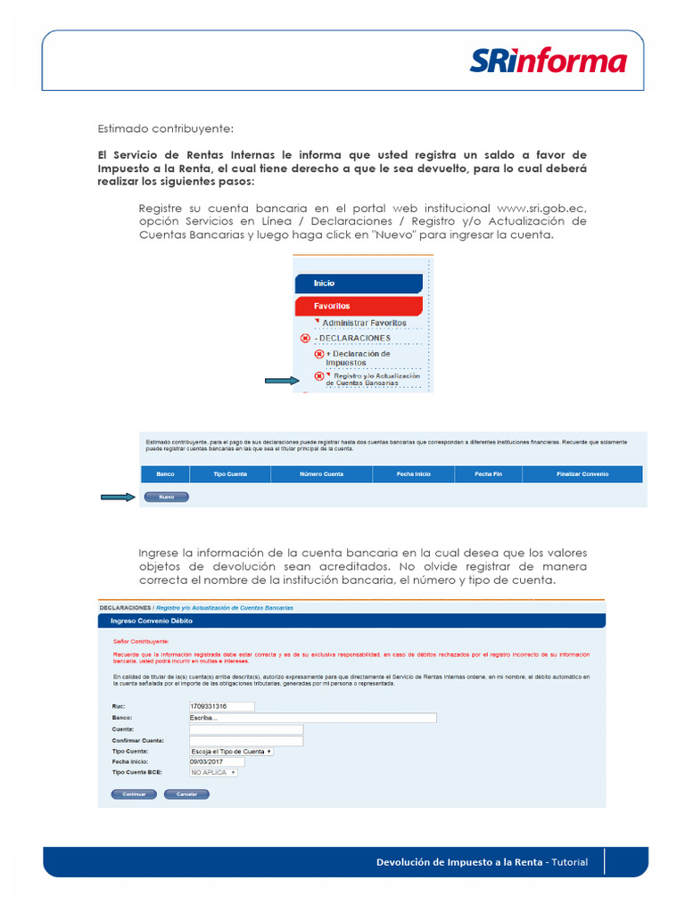Comunicado Devoluci - N y Registro Cta Saldo A Favor | PDF | Internet | Impuestos