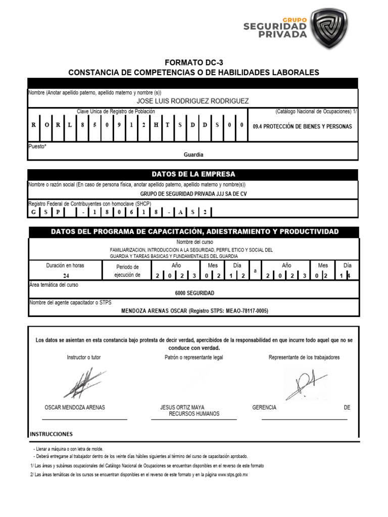 Certificado DC-3 de Capacitación en Seguridad | PDF | Business | Economias