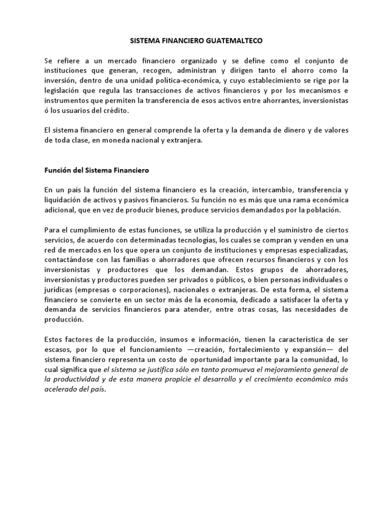 Sistema Financiero Guatemalteco | PDF | Sistema financiero | Bancos