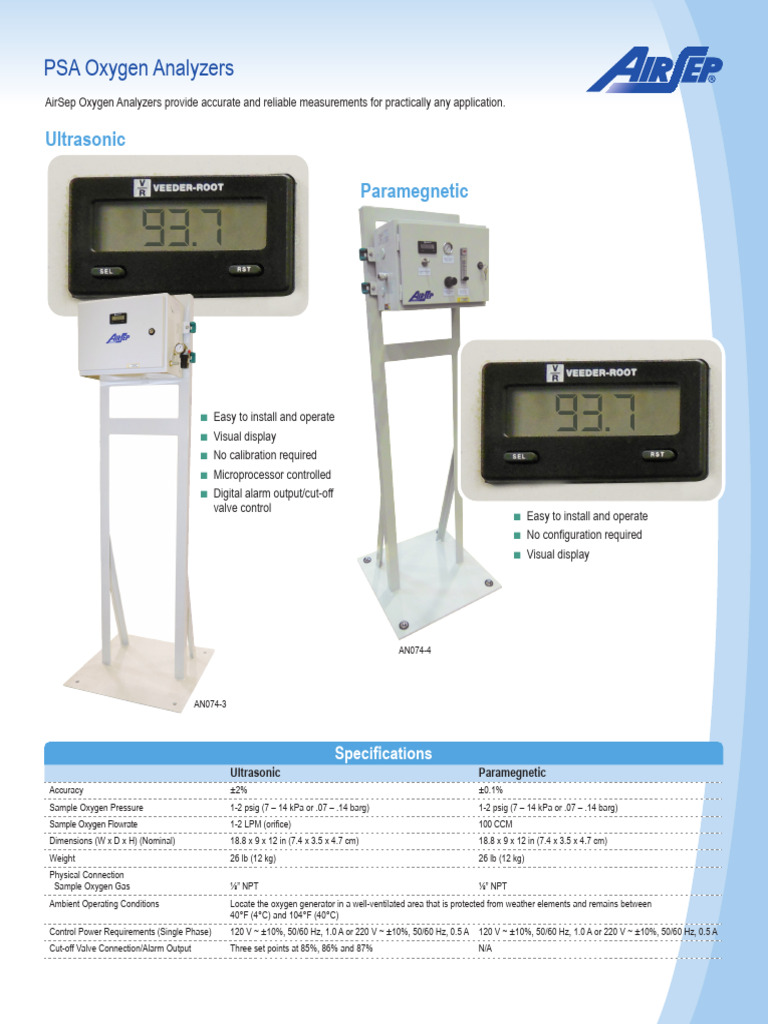 Airsep O2 Analyzer - Spec Sheet - ML IND0067 - A | PDF | Oxygen | Gases