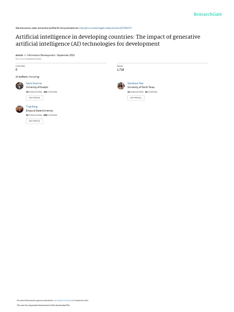 Mannuru Et Al 2023 Artificial Intelligence in Developing Countries The Impact of Generative ...