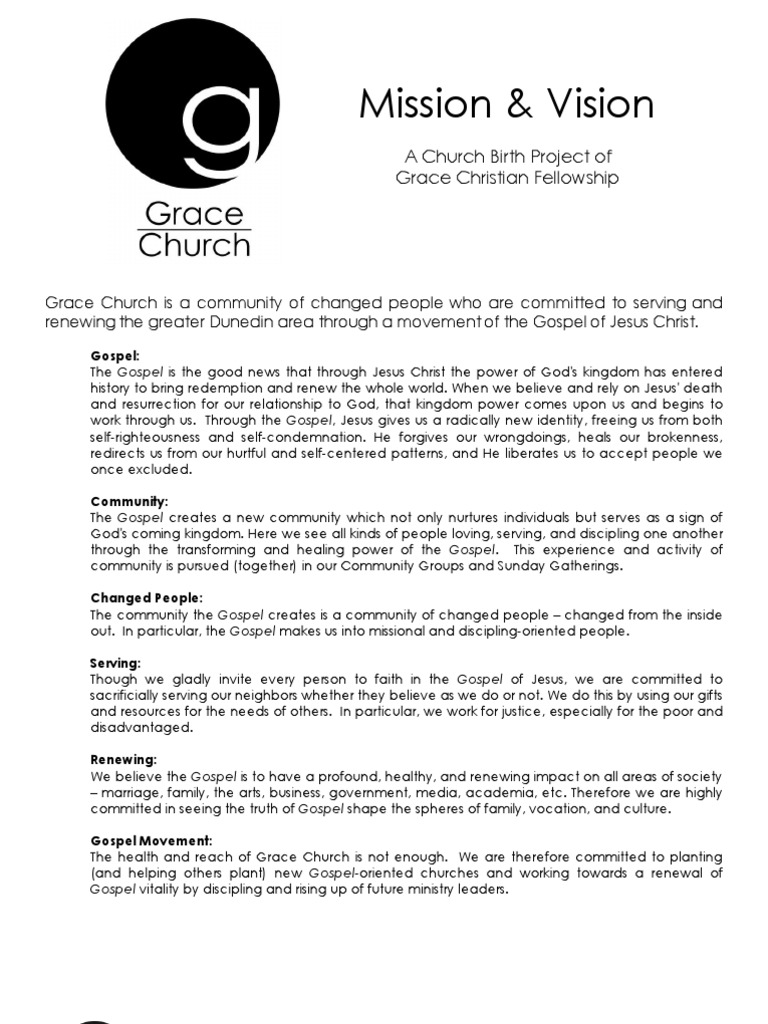 Mission & Vision of Grace Church and Information Meeting Handout | PDF ...
