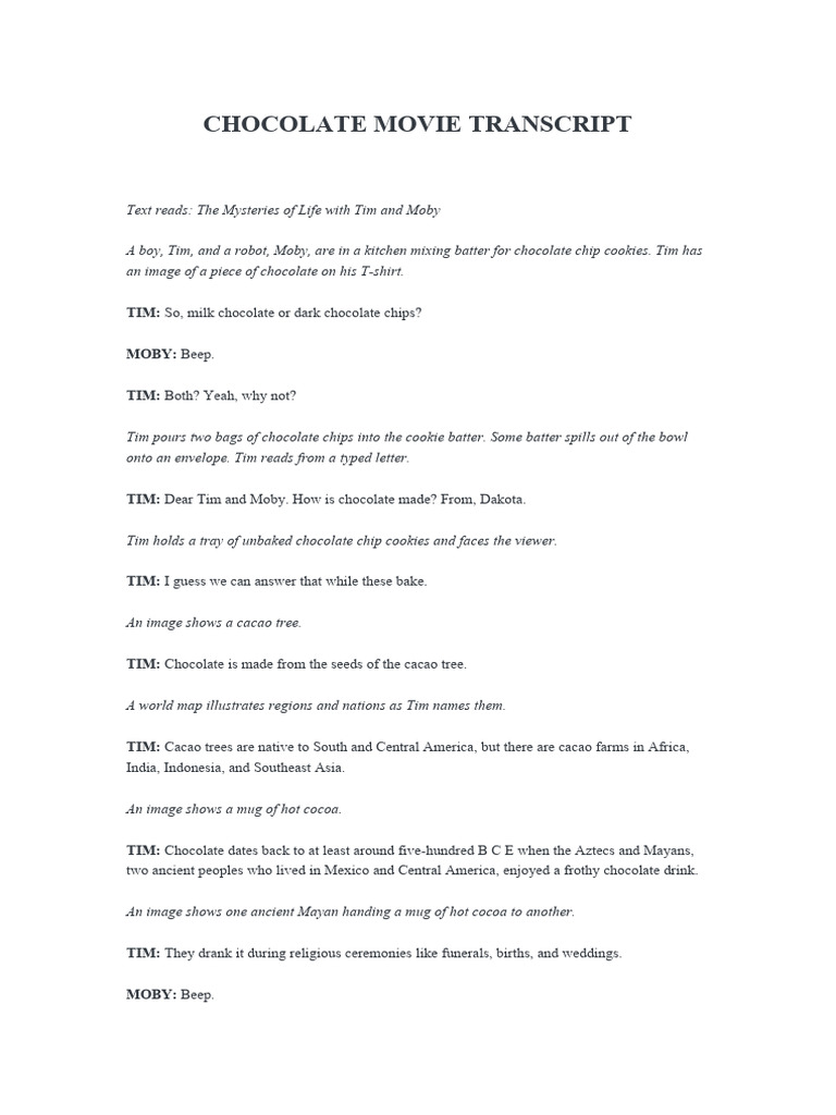 Chocolate Movie Transcript | PDF | Chocolate | Cocoa Bean