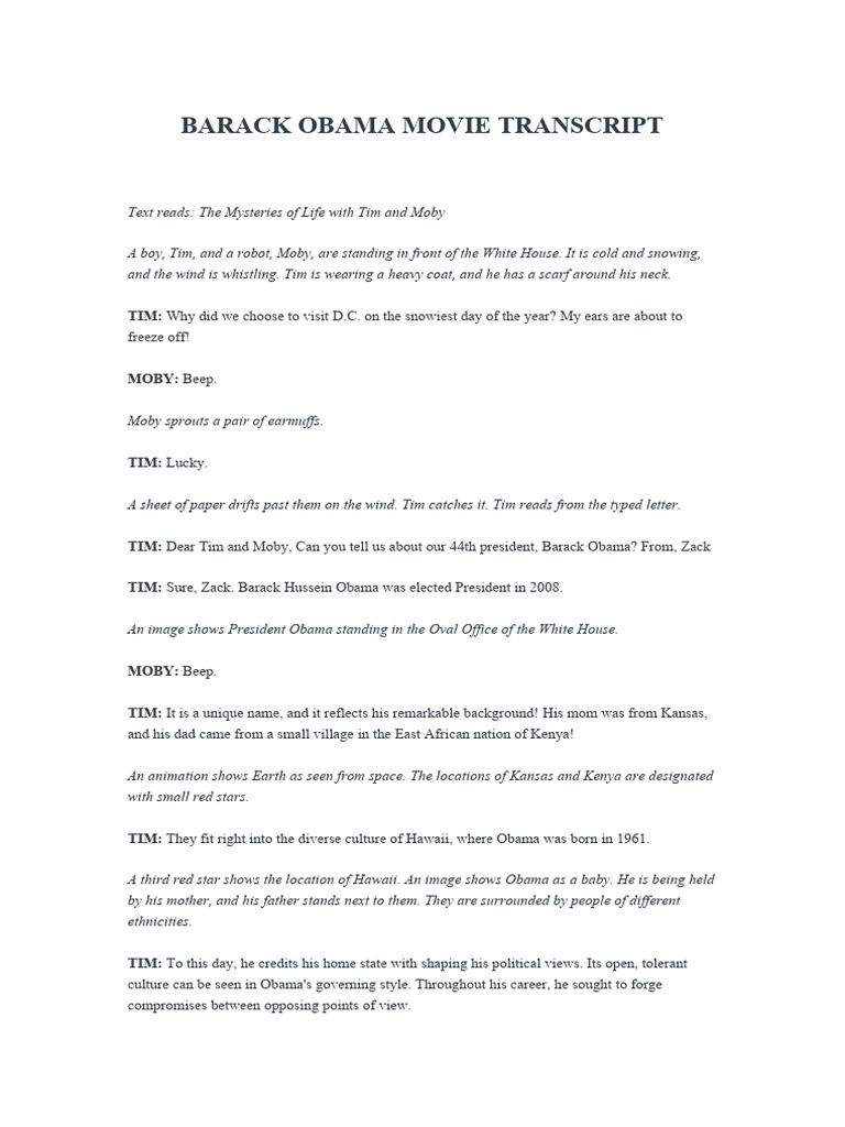 Barack Obama Movie Transcript | PDF | Barack Obama | Democratic Party ...