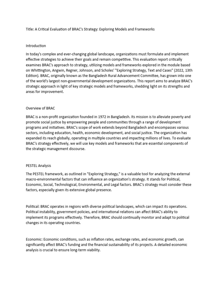 Brac Strategy Assignment 5 | PDF | Swot Analysis | Sustainability