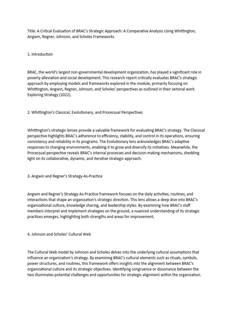 Evaluating BRAC's Strategic Frameworks | PDF | Organizational Culture ...