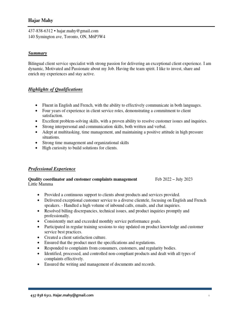 CV Hajar Mahy | Download Free PDF | Customer | Human Communication