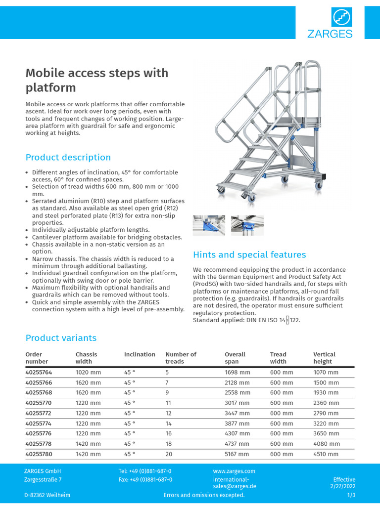 ZARGES Mobile Access Steps With Platform | PDF | Equipment ...