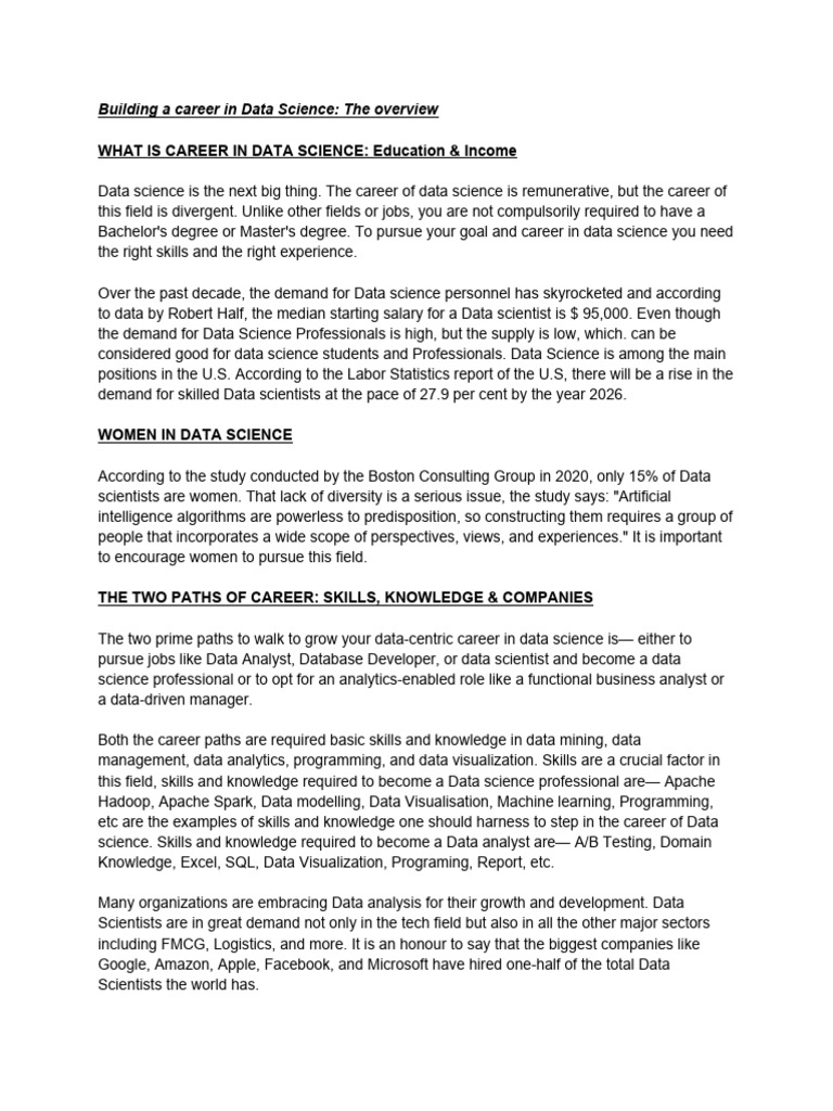 Building A Career in Data Science - The Overview | PDF | Data Science ...