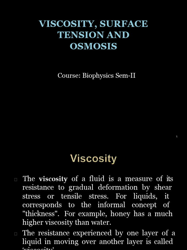 Viscosity, Surface Tension, and Osmosis Explained | PDF | Adsorption ...
