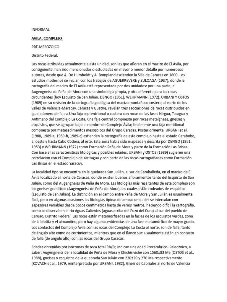 Complejo Avila y La Costa | PDF | Roca (geología) | Materiales