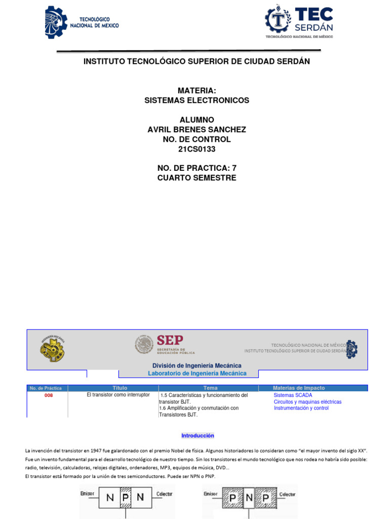 Practica 7 Transistor Interruptor | PDF | Transistor | Transistor de unión bipolar