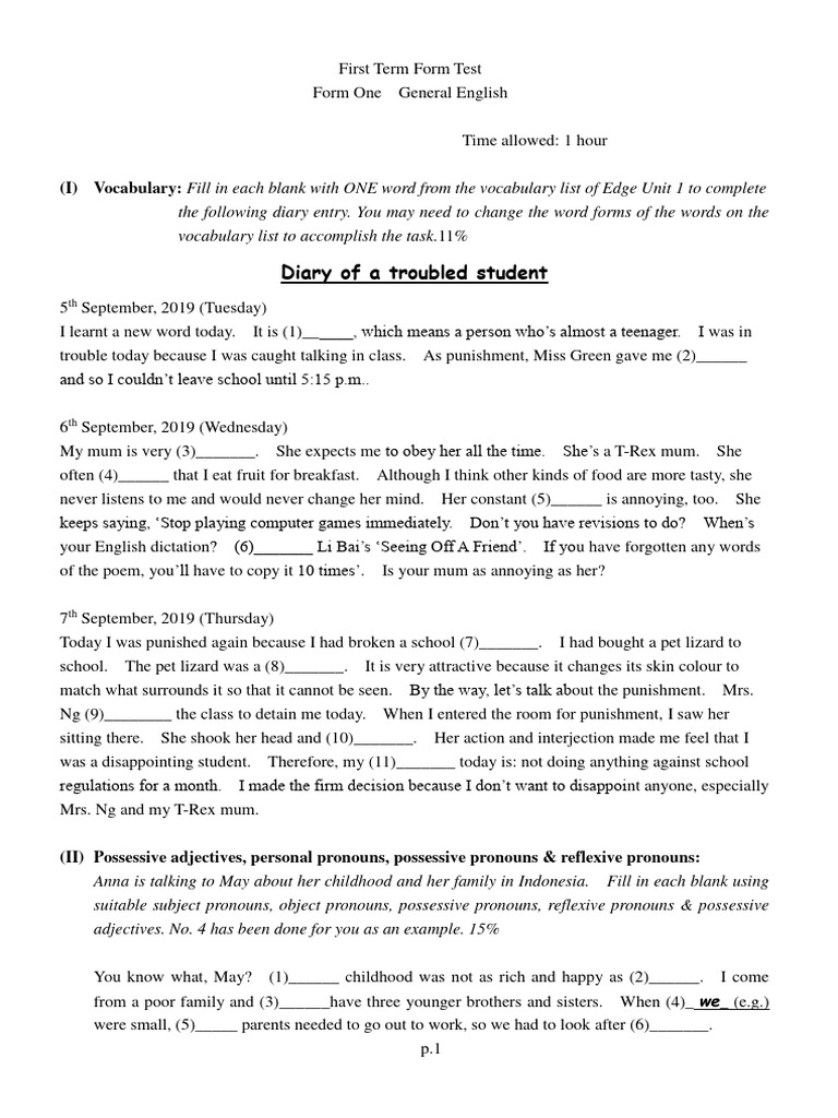 English Grammar Practice Test | PDF | Pronoun | Part Of Speech