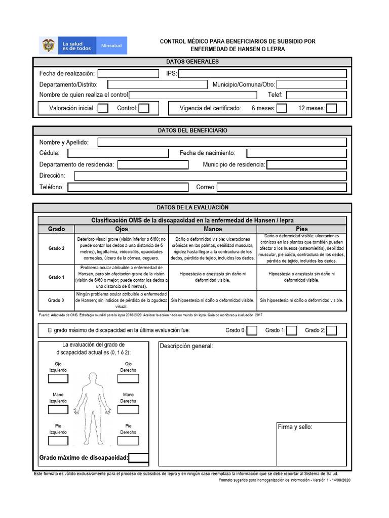 FORMATO_CONTROL_MEDICO (1) | PDF | Percepción visual | Lepra
