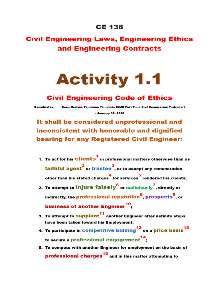 Civil Engineering Code of Ethics CE 138 | PDF | Trust Law | Engineer