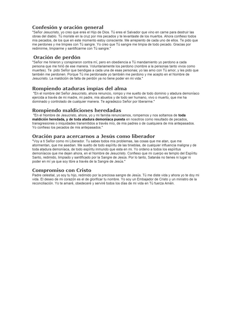 Confesión y Oración General | Descargar gratis PDF | Pecado | Oración
