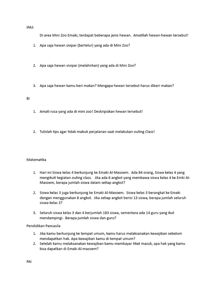 Tugas Outing Class di Mini Zoo | PDF