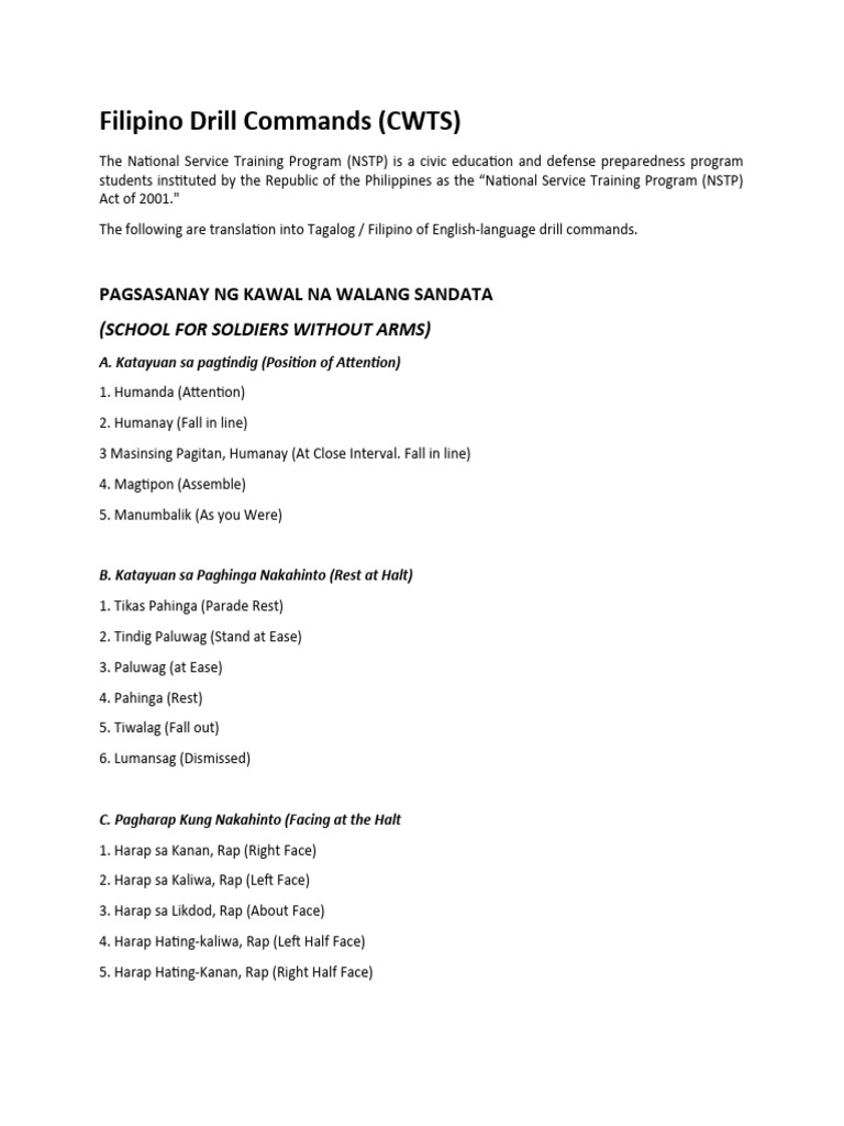 Filipino Drill Commands Guide | PDF