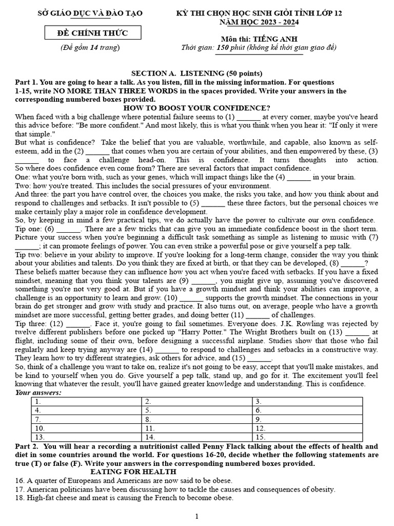2023-2024 Grade 12 English Exam Guide | PDF | Thought | Mind