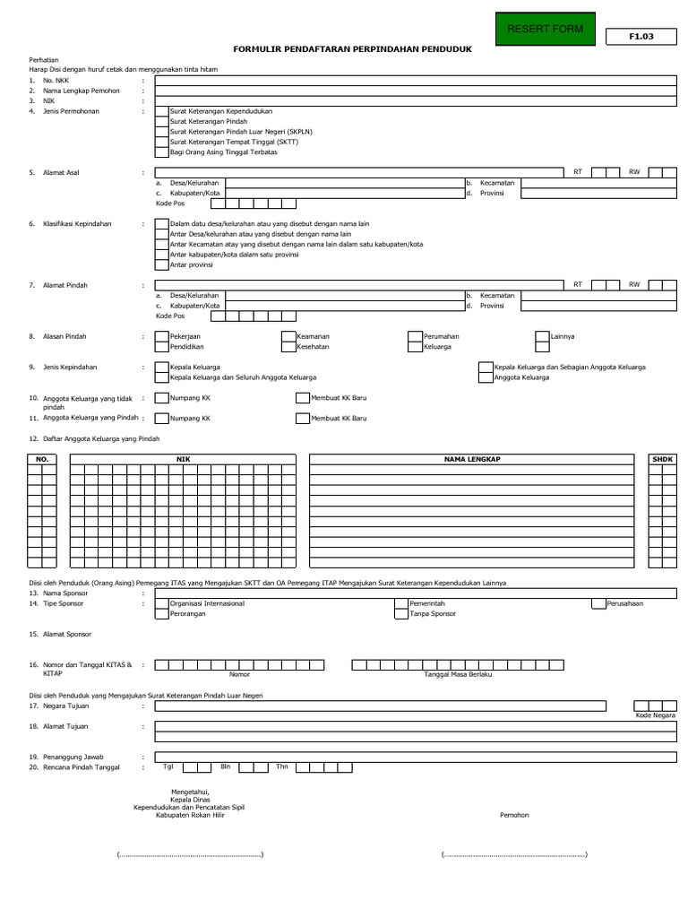 Formulir F-1-03 Perpindahan Penduduk | PDF
