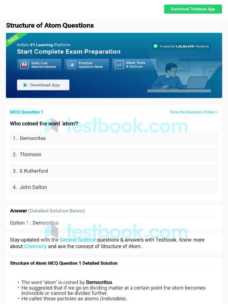 mcq-on-structure-of-atom | PDF