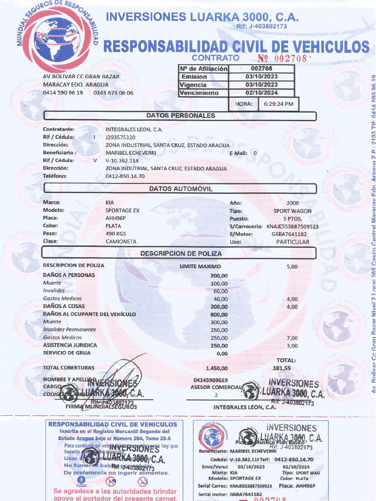 RCV PDF de Maribel Echeverri Kia Sportage Plata | PDF