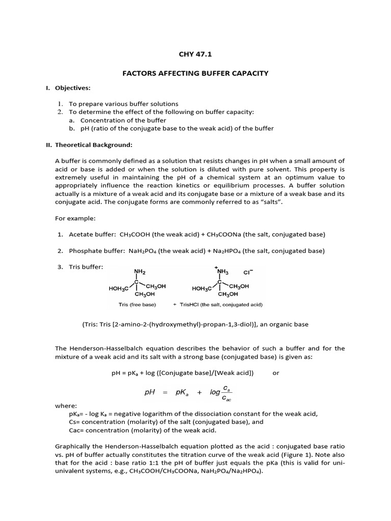 CHY 47.1 Procedure Factors Affecting Buffers Capacity 1st Sem 2021-2022 | PDF | Buffer Solution | Ph