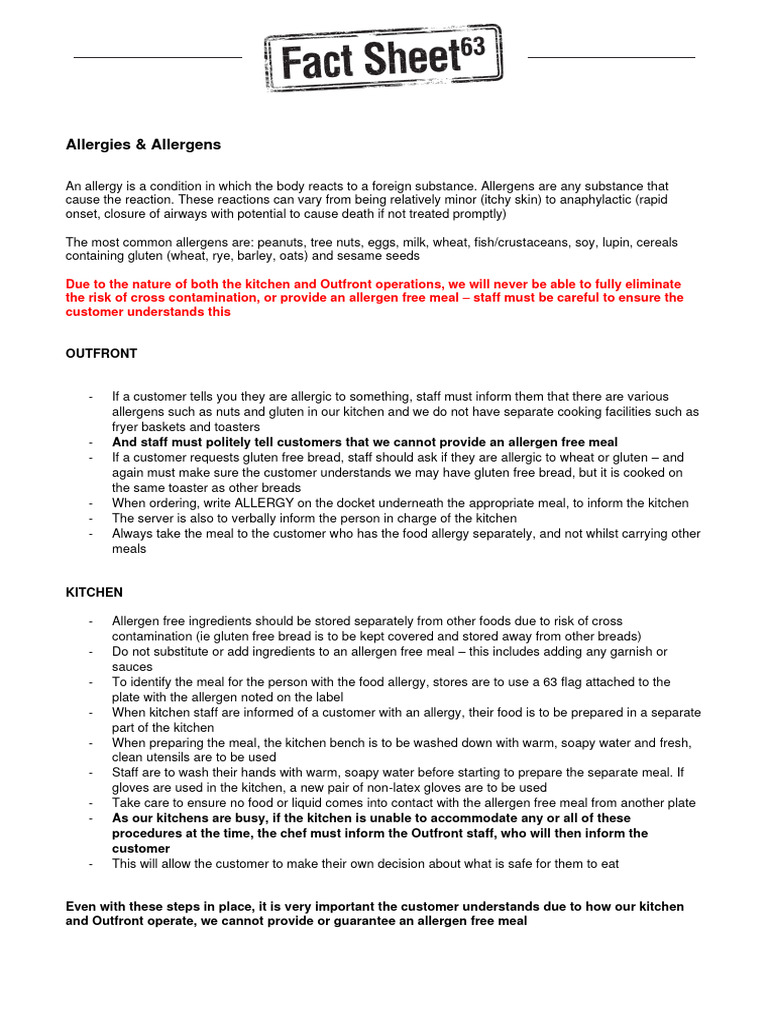 Allergy Fact Sheet | PDF | Allergy | Food Allergy