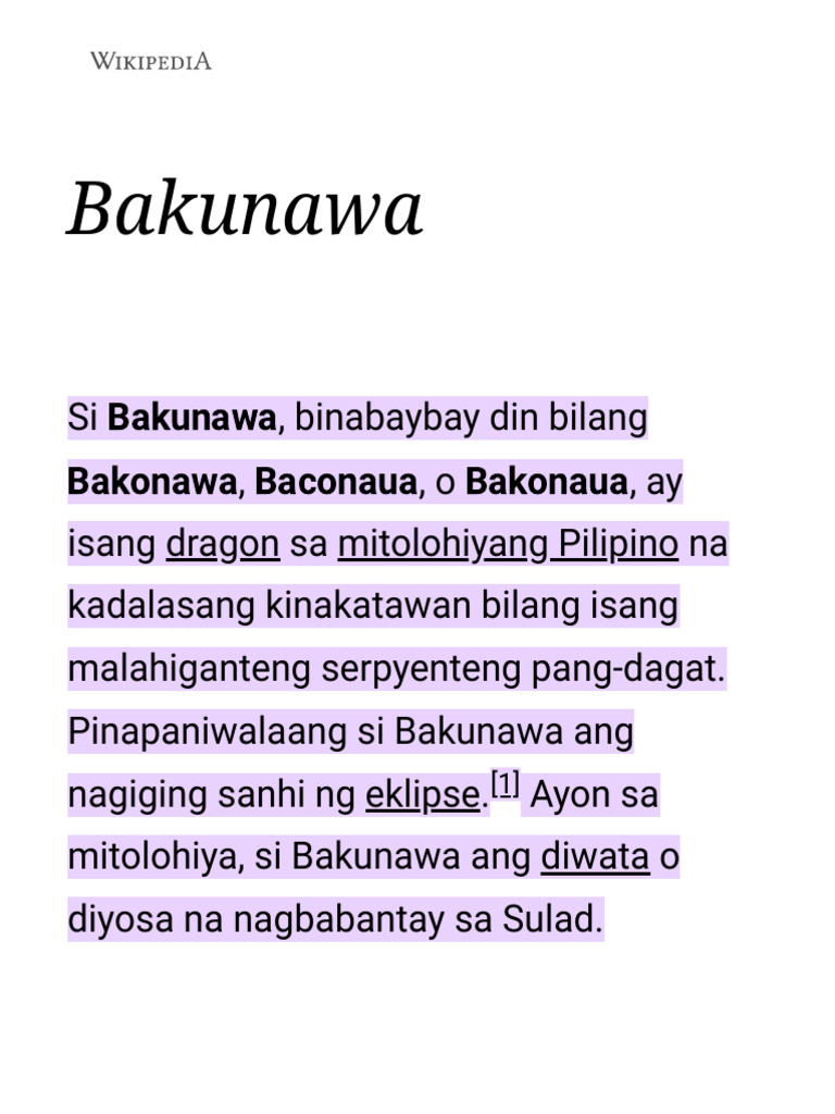 Bakunawa - Wikipedia, Ang Malayang Ensiklopedya | PDF