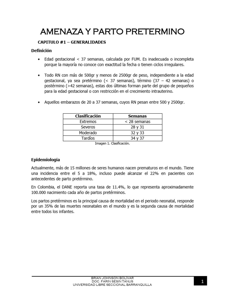 Amenaza y Parto Pretérmino | PDF | Parto prematuro | Especialidades Medicas