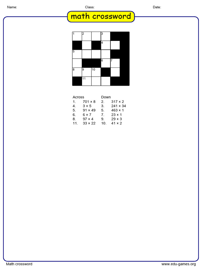 Math Crossword Puzzle Pdf