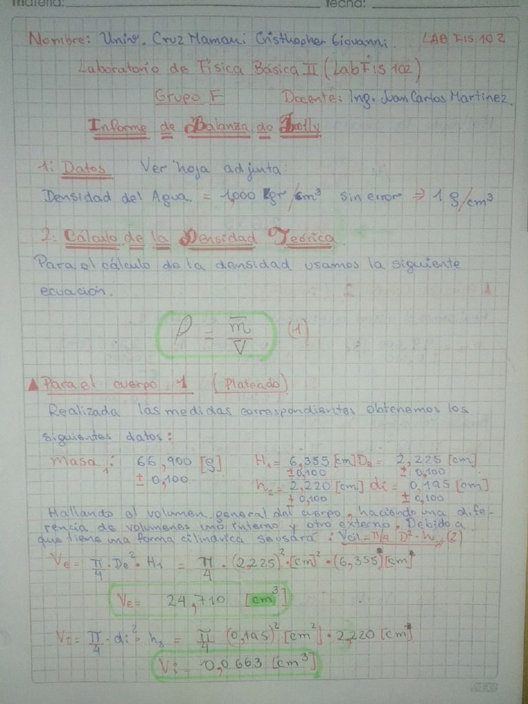 Informe 1 Balanza de Jolly - Lab Fis 102 | PDF