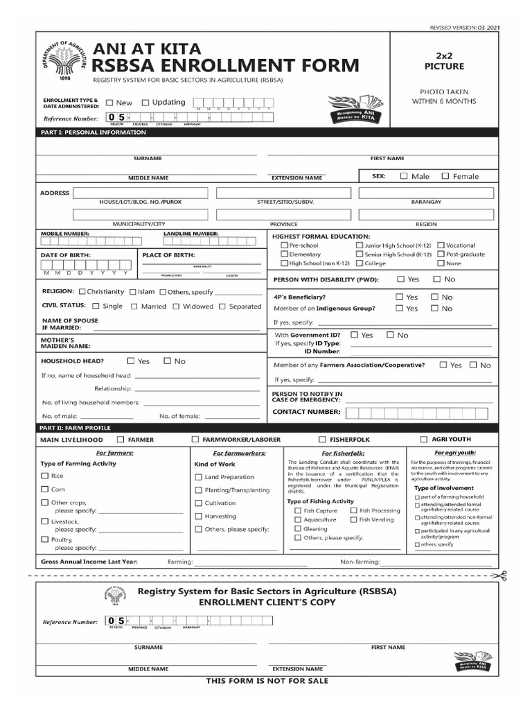 RSBSA Enrollment Form - 081926 | PDF