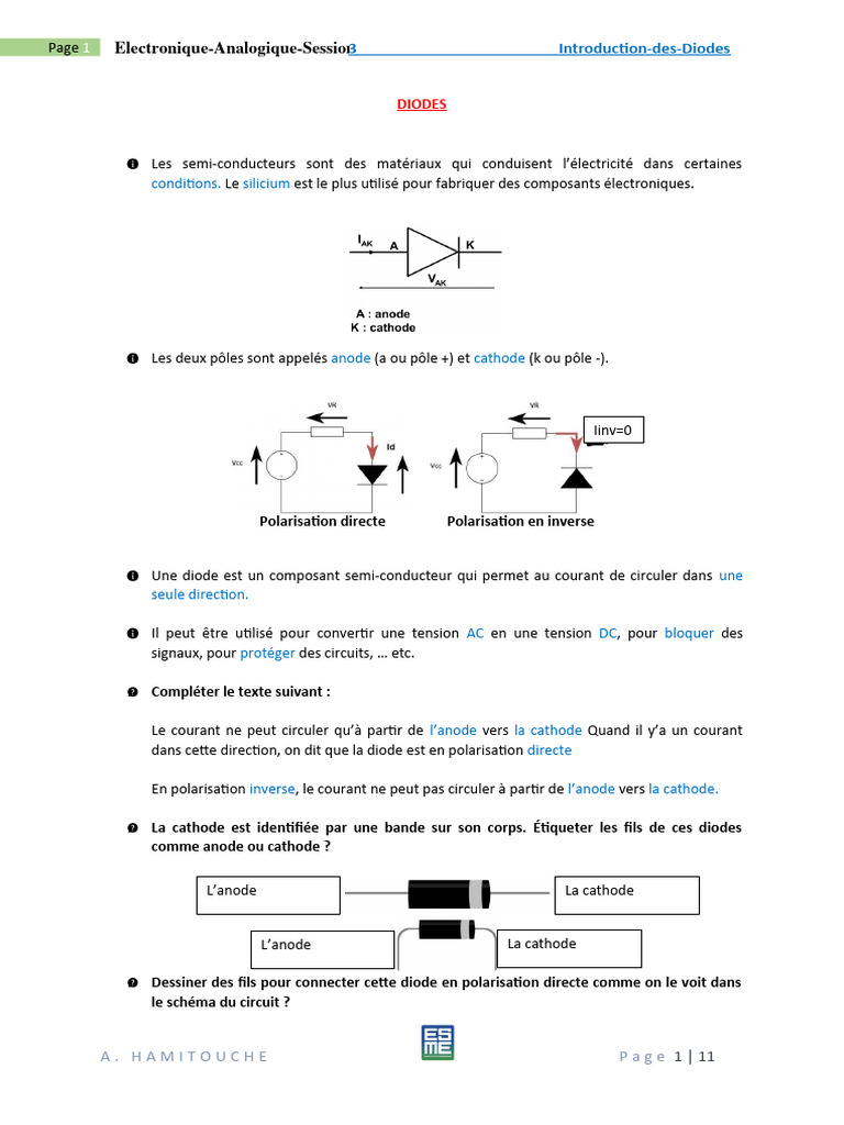 Session 3 Introduction Diodes Version Etudiant | PDF | Diode | Redresseur