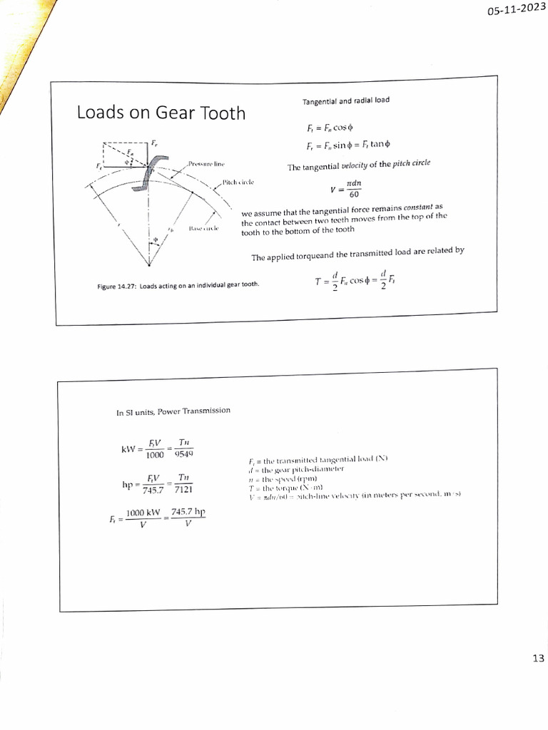 Loads On Gear Teeth | PDF | Gear | Bending