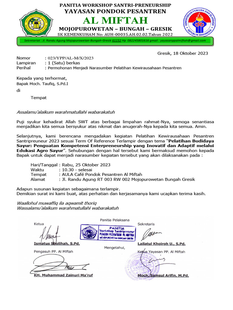 PERMOHONAN NARASUMBER Moch. Taufiq, S.PD | PDF