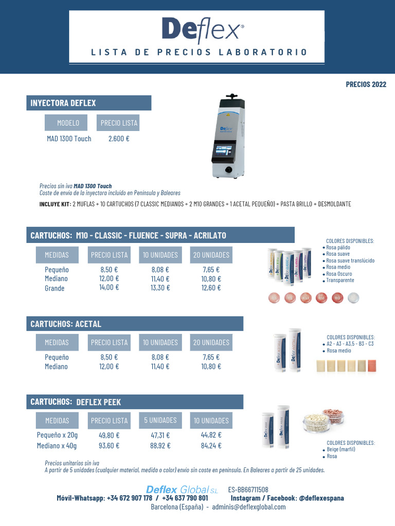 Precios inyectora Deflex y catálogo | PDF