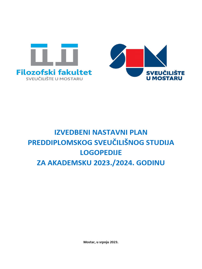 Logopedija, 1. Ciklus - Izvedbeni Nastavni Plan - 2023-2024 | PDF