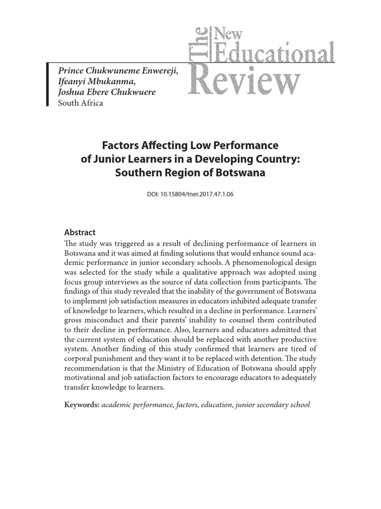 Factors Affecting Low Performance | PDF | Teachers | Learning