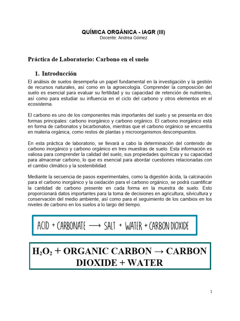 Guía de Laboratorio Carbono en el suelo | PDF | Carbono organico total | Suelo