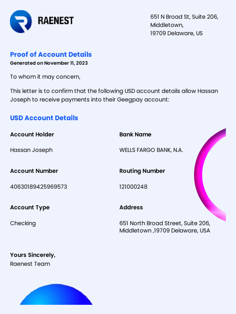 Hassan USD Proof of Account | PDF