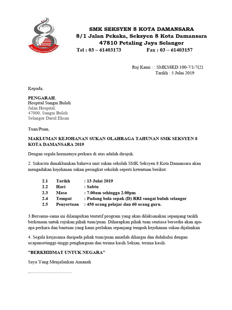 SURAT KKM SUKAN | PDF
