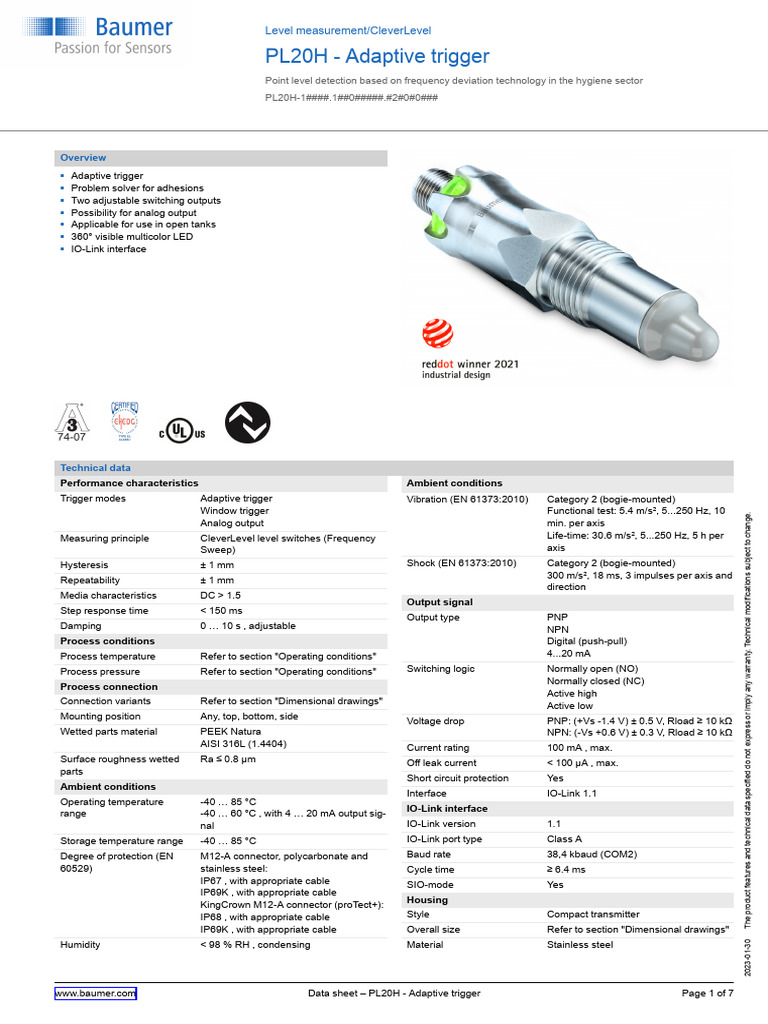 7612-2 Baumer PL20H-Adaptive-trigger en 20230130 DS | PDF | Frequency ...