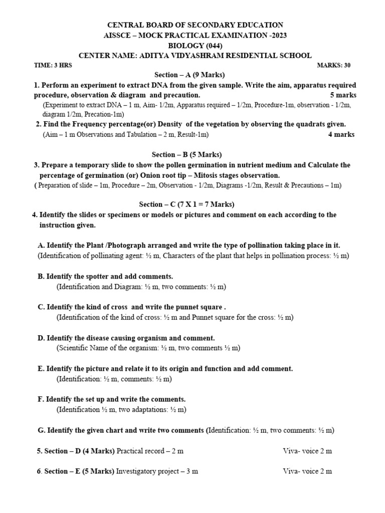 Practical QP 2023 | PDF | Flowers | Pollination