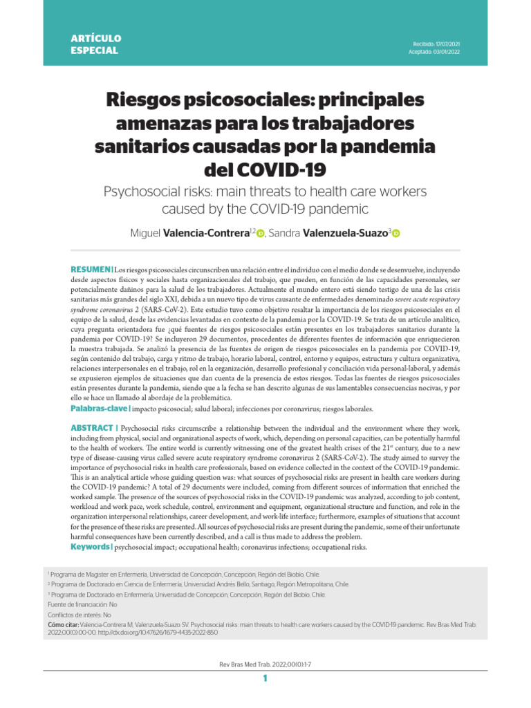 Riesgos Psicosociales en Salud COVID-19 | PDF | Ansiedad | Depresión (estado de ánimo)