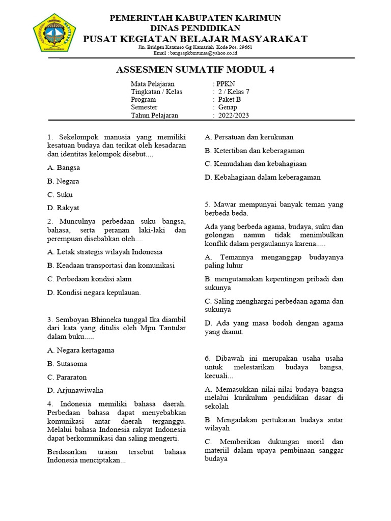 Soal Ujian Modul Paket B Kelass 7 PPKN | PDF | Ilmu Sosial | Perjalanan