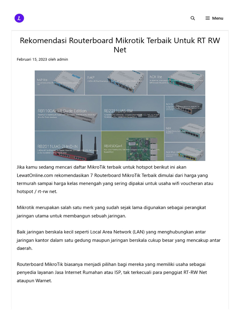 Rekomendasi Routerboard Mikrotik Terbaik Untuk RT RW Net | PDF | Komputer