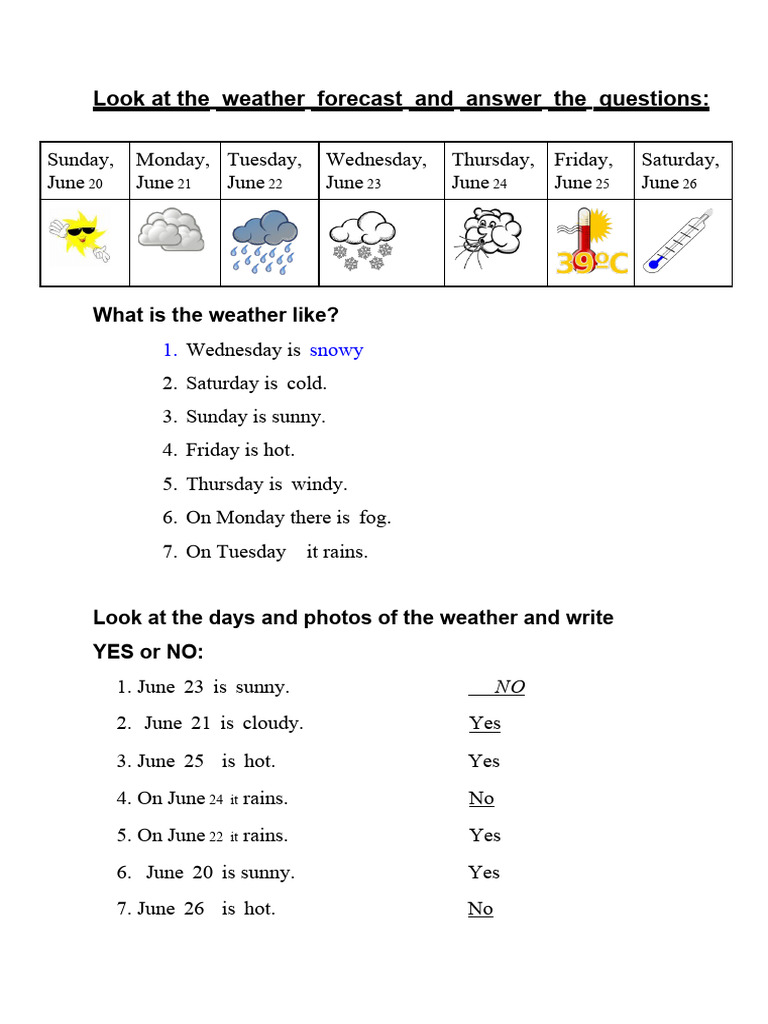 Weather Forecast Q&A Activity | PDF