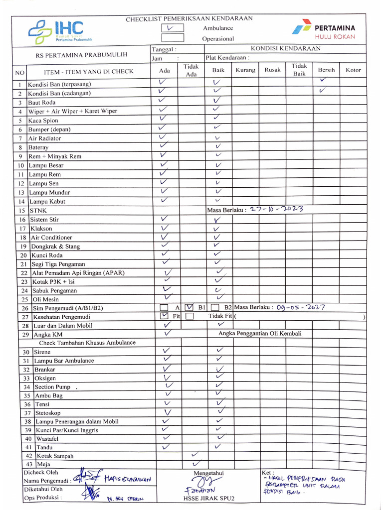 Checklist Ambulance | PDF