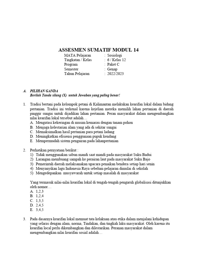 Ujian Modul 14 Sosiologi Kelas Xii | PDF
